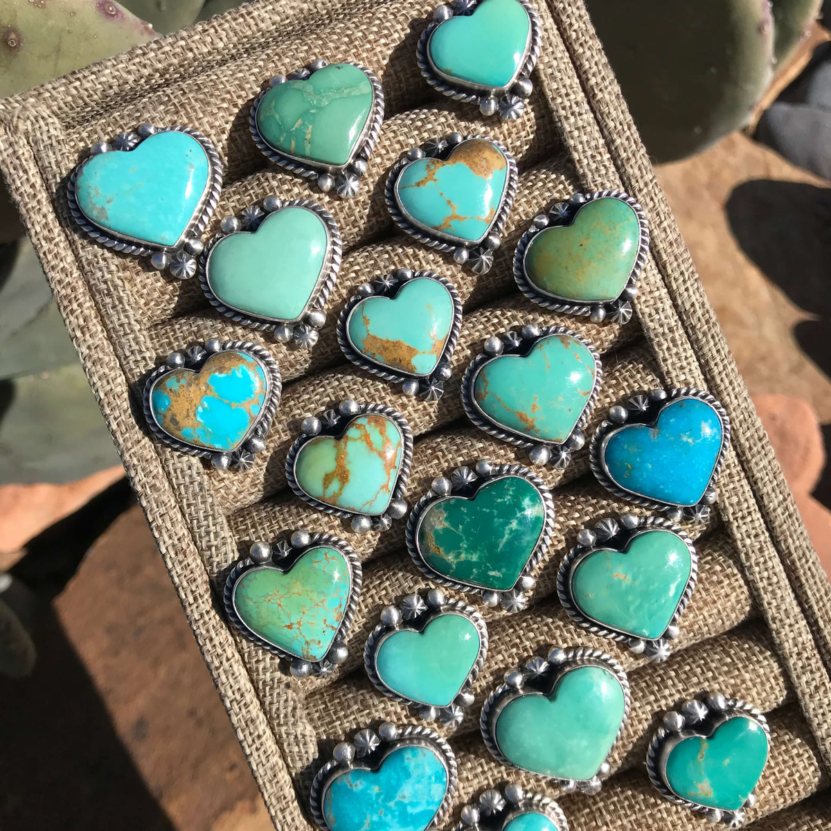 Adjustable Bold Turquoise Heart Rings | Calli Co. Silver | Fort Worth, TX