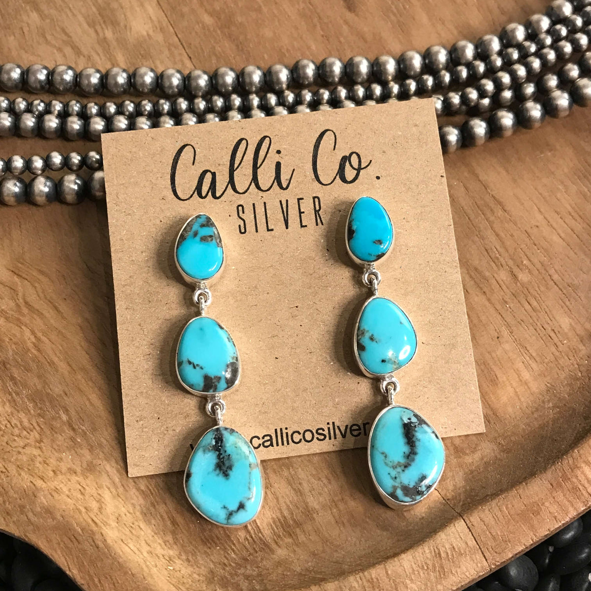Genuine Turquoise Drop Earrings | Calli Co. Silver